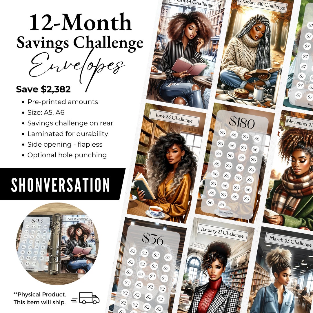 12 Month Reading Savings Challenge Cash Envelopes, 52 Week Booklover Bookworm Cash Tracking ...