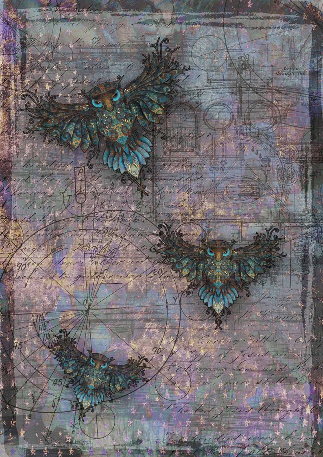 Hobbilicious - Owl Steampunk A4 Rice Paper Decoupage Scrapbooking - Etsy