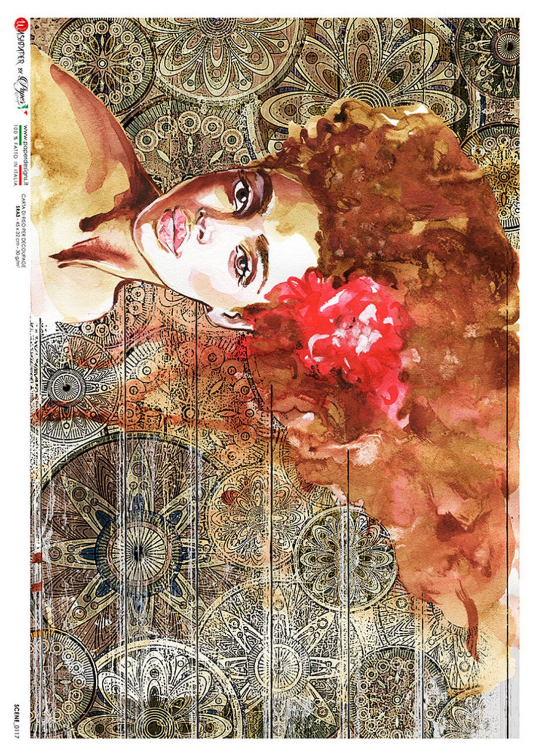 Paper Designs Fire Hair Portrait- A4 Rice Paper Decoupage Scrapbooking ...