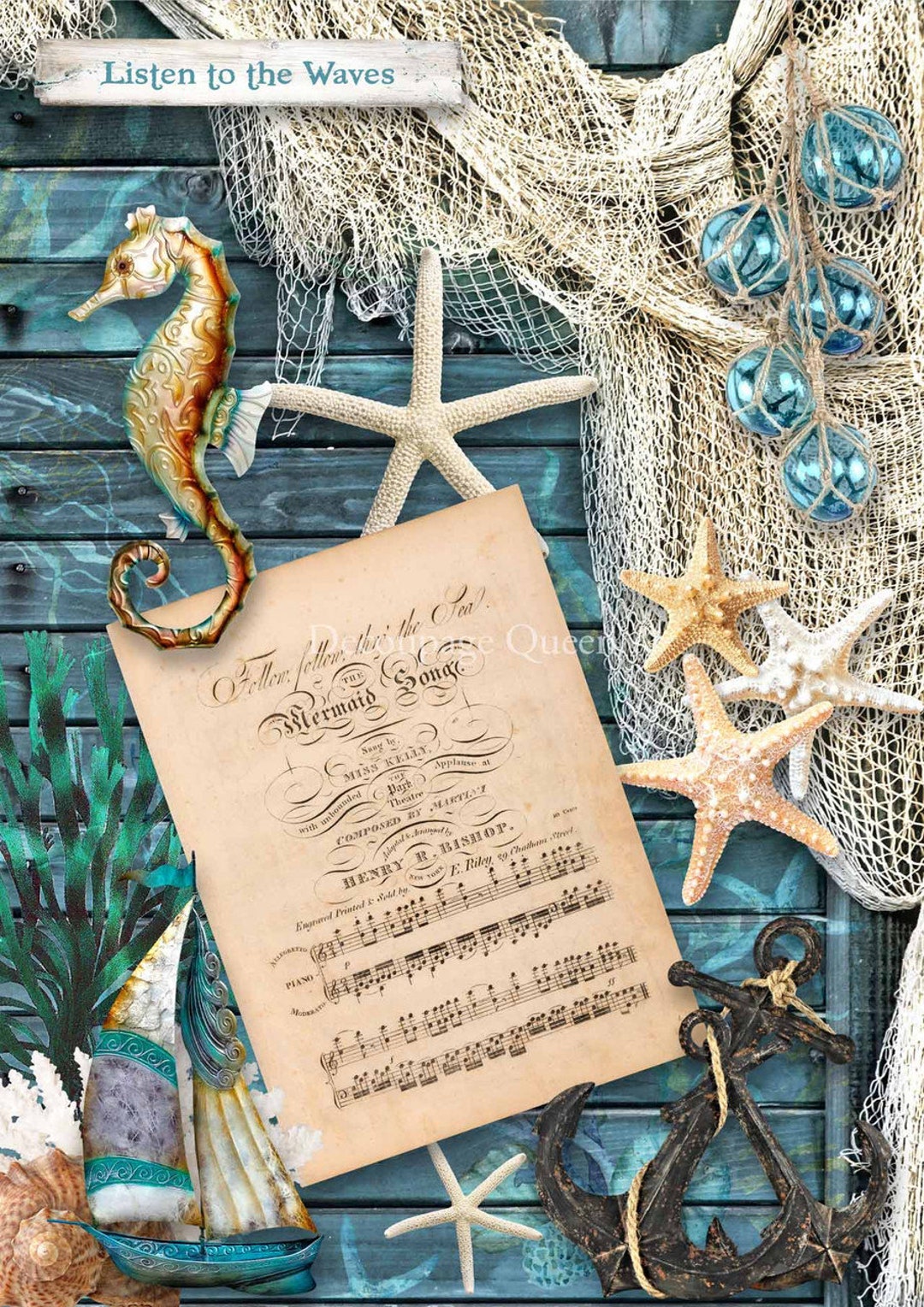 Decoupage Queen Mermaid Song- Rice Paper Decoupage Scrapbooking - Etsy