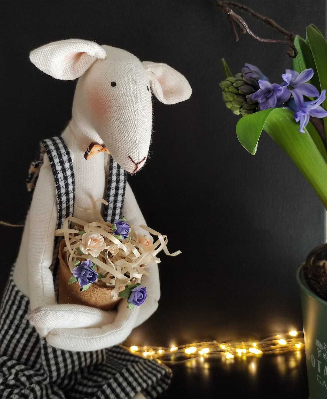 Tilda Lamb Soft Figurine, Sheep Rag Doll With Flower Pot, Whimsical ...