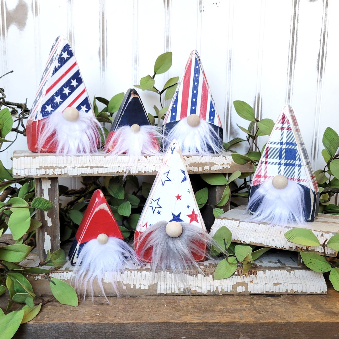 Patriotic Wood Gnome With Faux Fur Beard Tiered Tray Decor Decoupage ...