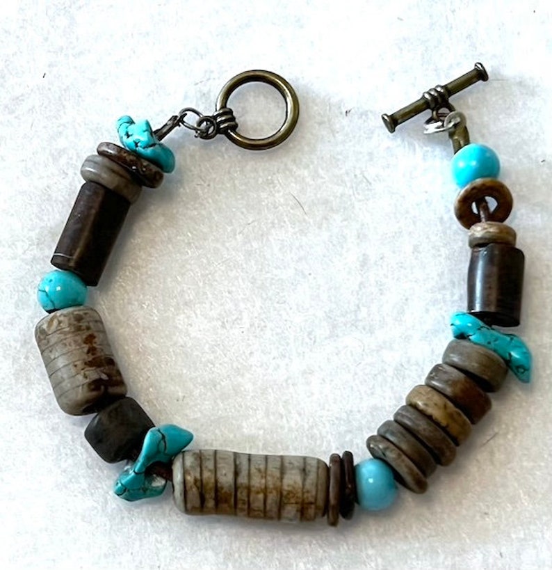 Handcrafted Crinoid Fossils With Turquoise Bracelet - Etsy