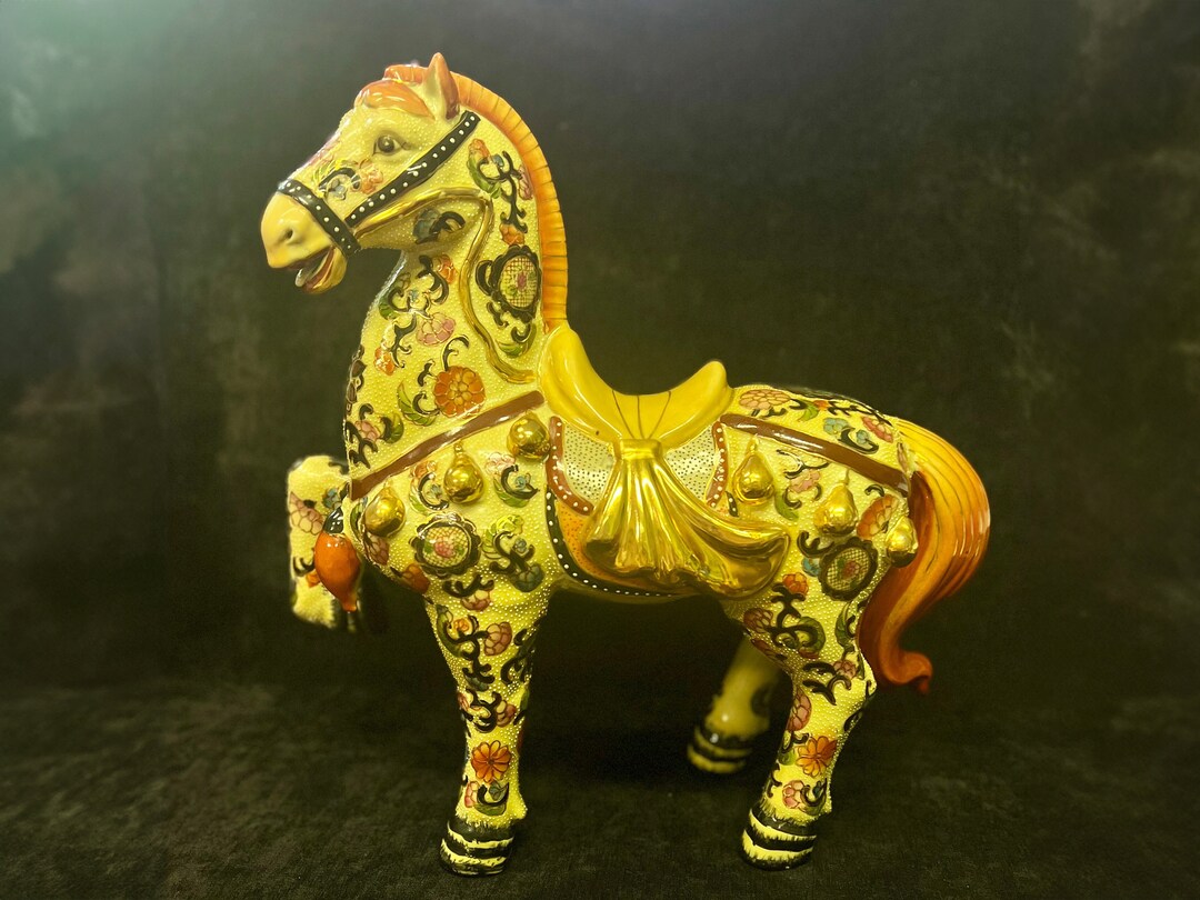 Satsuma Horse Figurine 18 Tall Early 1900s, Hand Painted With Stippling ...