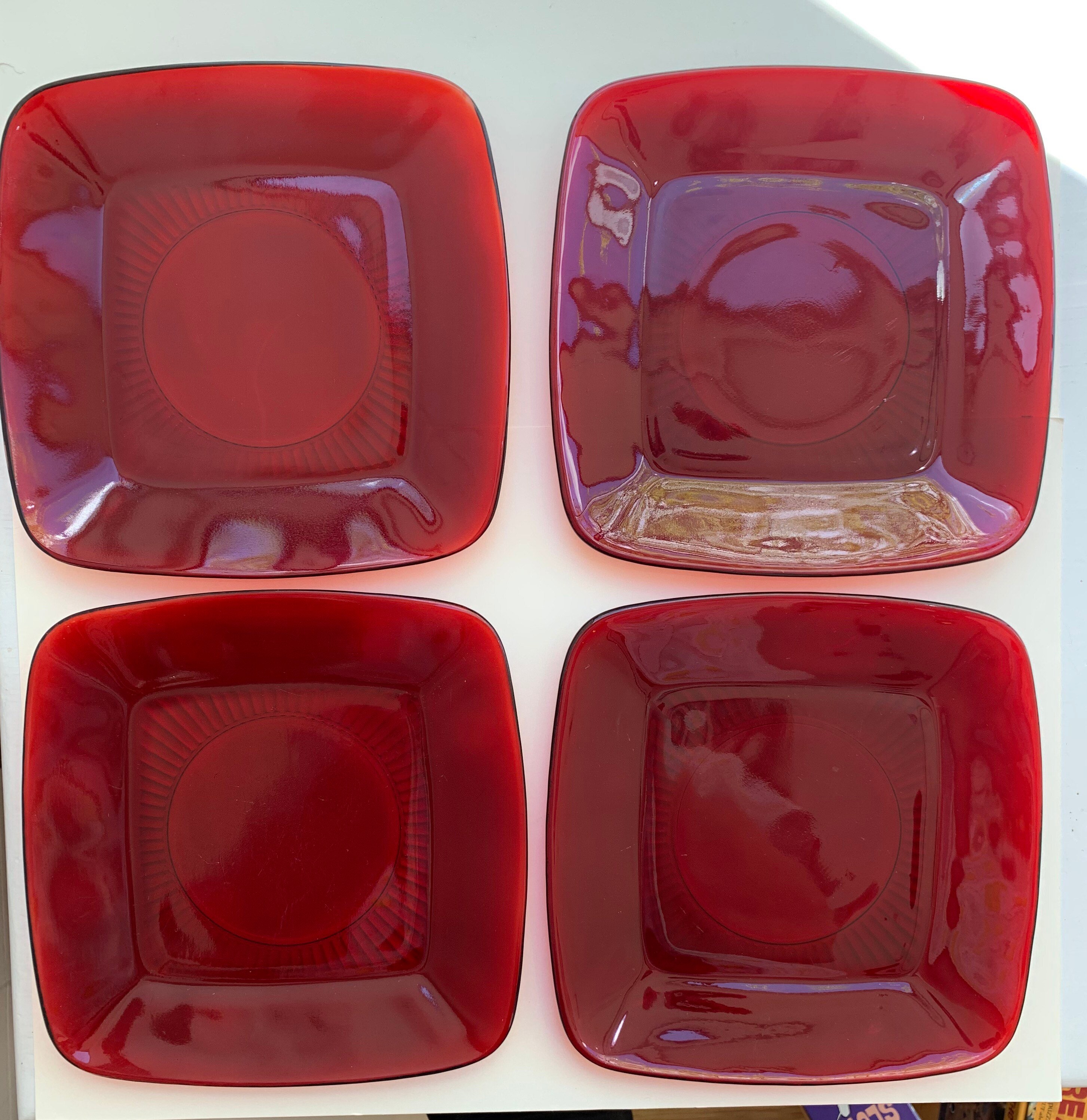 Ruby Glass Depression Glass Square Patterned Plate 8.25 - Etsy UK