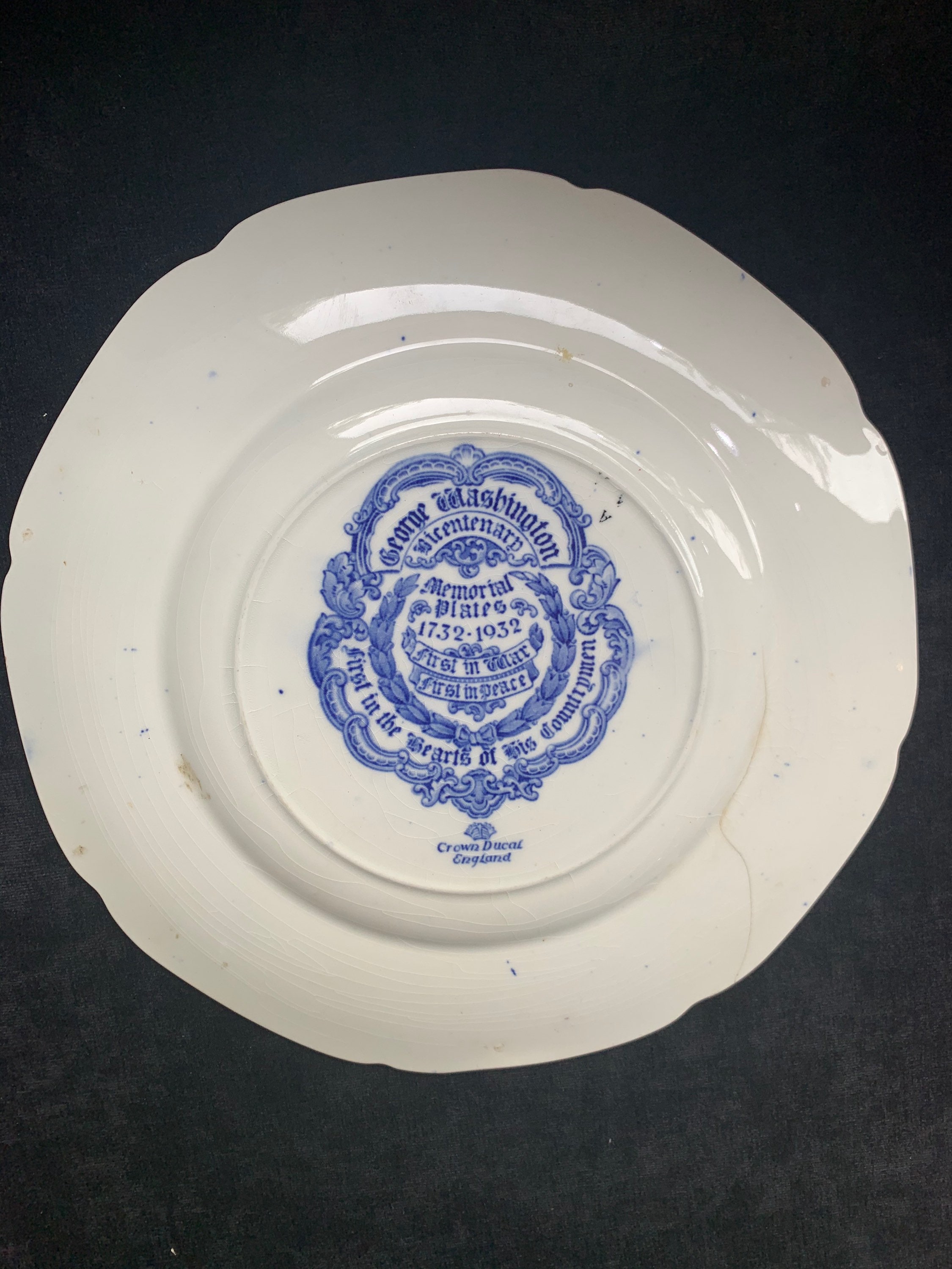 Crown Ducal George Washington Memorial Blue and White China Plate ...
