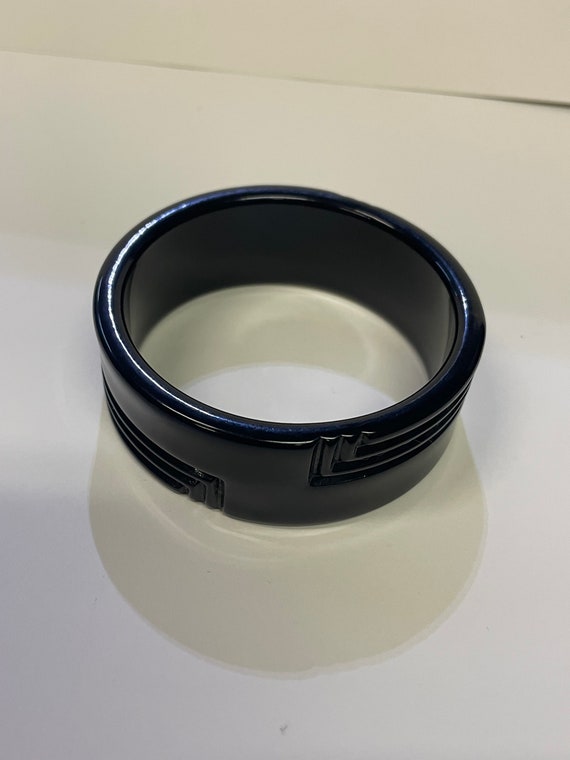 Wide Black Plastic Mid Century Modern Bangle Bracelet - Gem