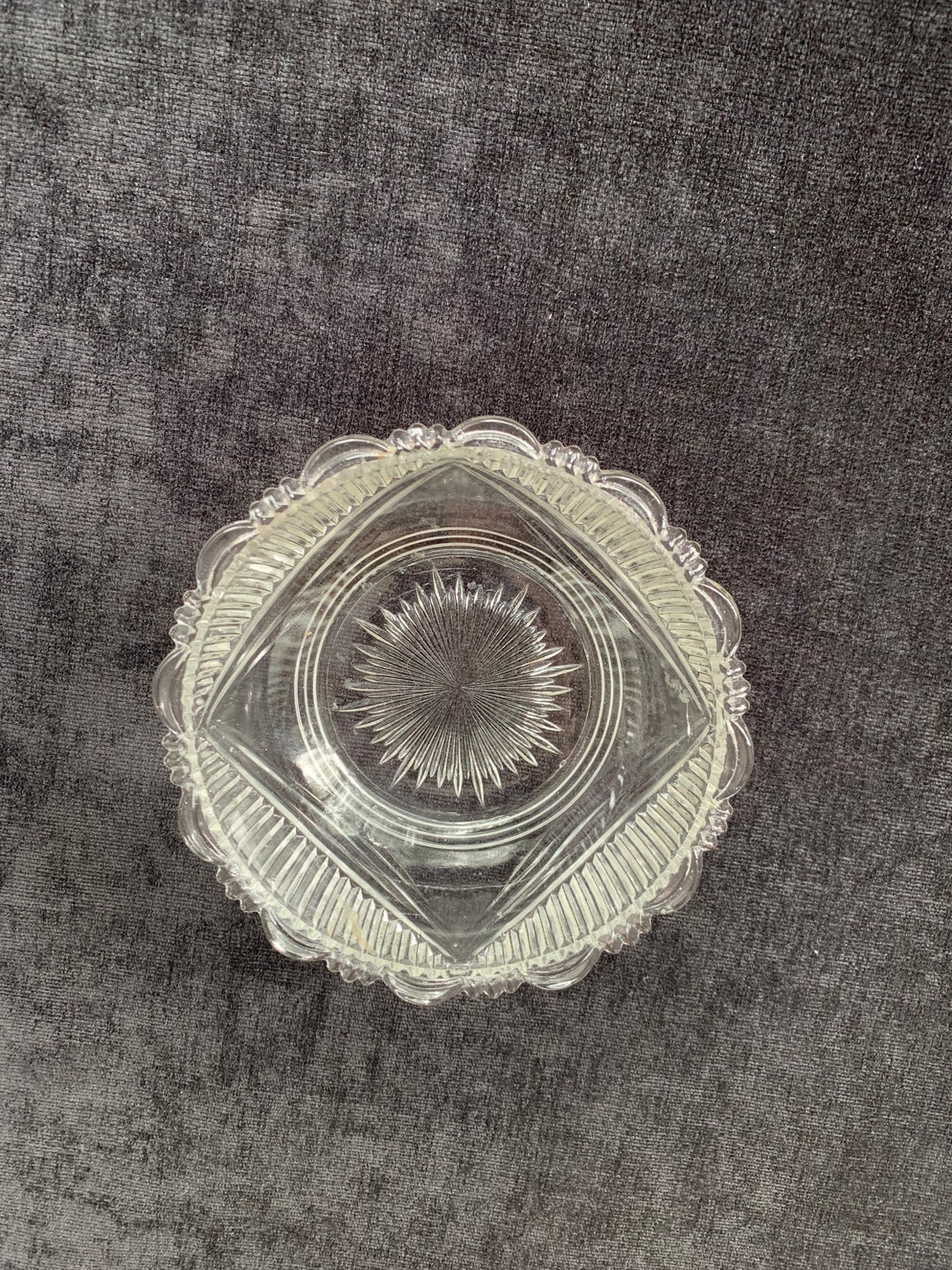Etched Glass Candy Dish With Rays and Arches, Vintage - Etsy