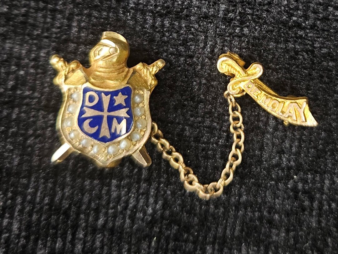 Demolay Badge and Guard Pin 10k Gold and Seed Pearls Yellow Gold Knight ...