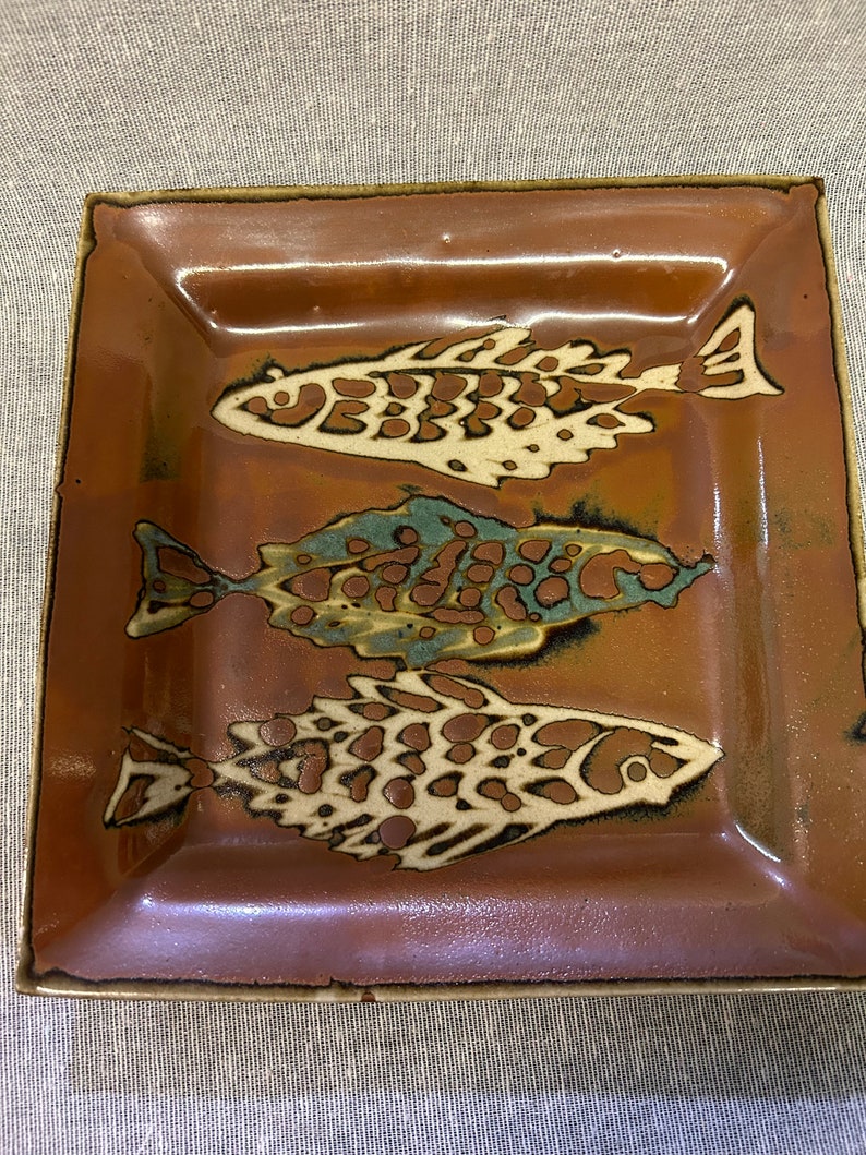 Mid-century Studio Art Pottery 3 Fish Design Plate Attributed to Shoji ...