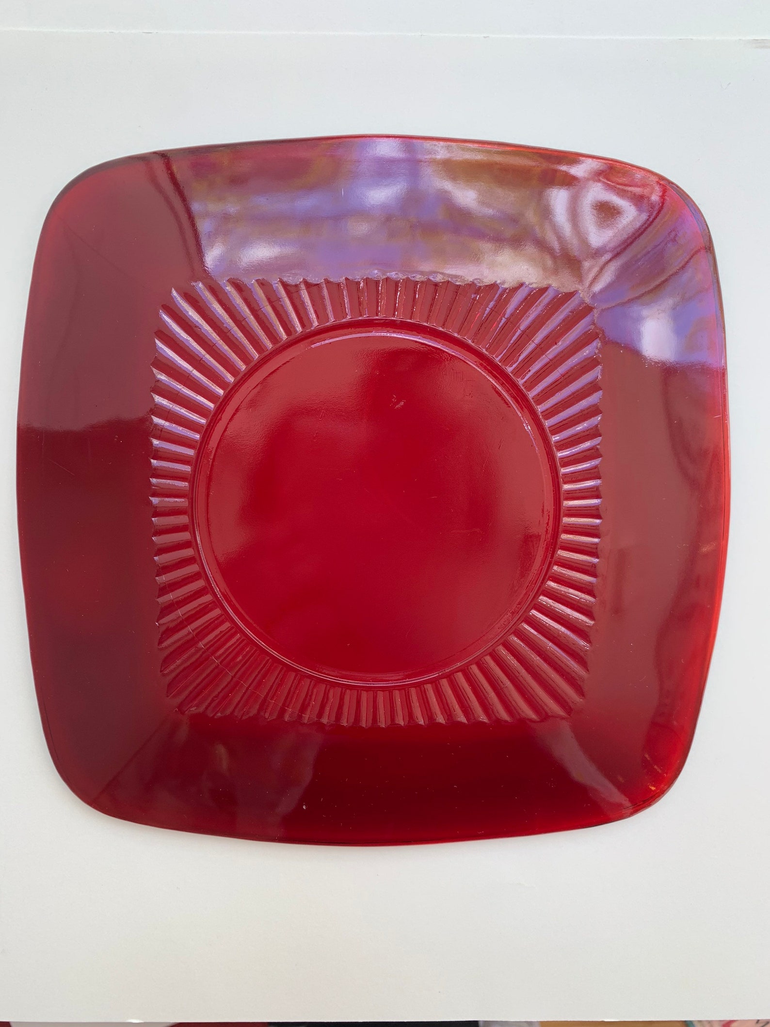 Ruby Glass Depression Glass Square Patterned Plate 8.25 - Etsy