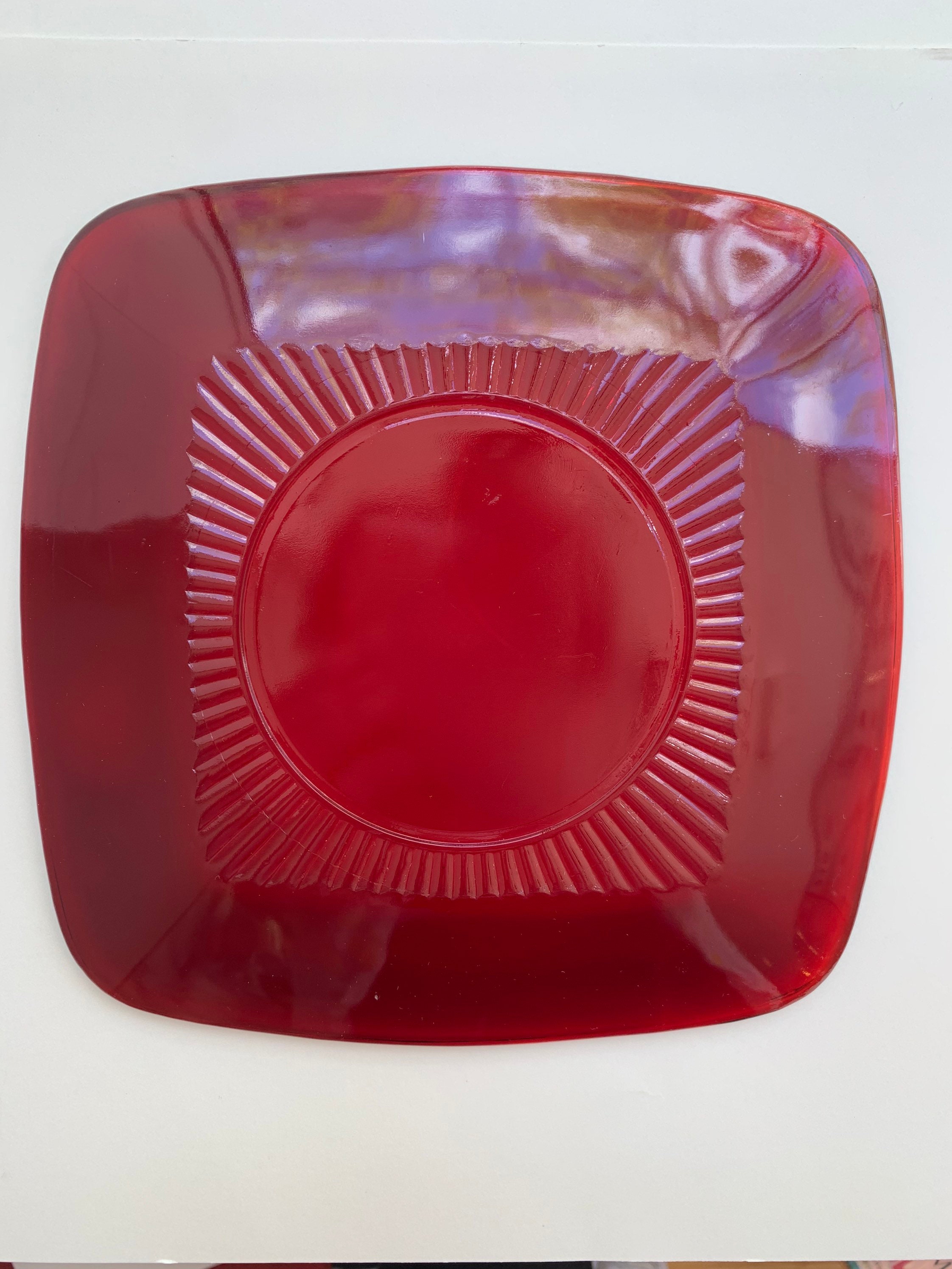Ruby Glass Depression Glass Square Patterned Plate 8.25 - Etsy