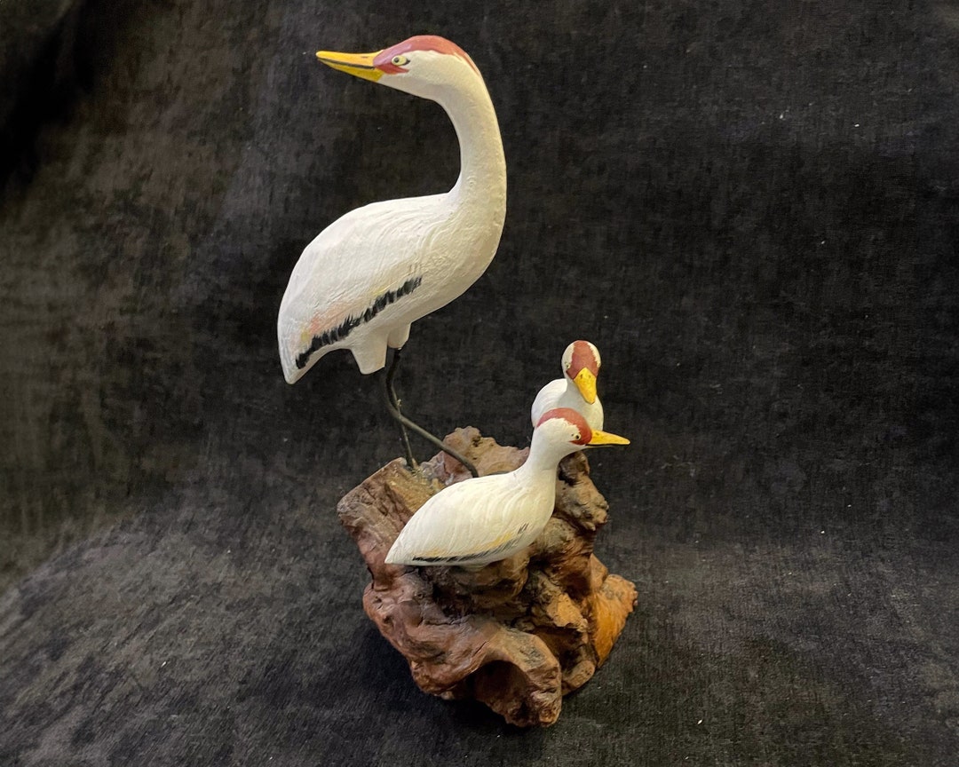 Whooping Crane With Fledglings - Hand Carved Wooden Statue - Etsy