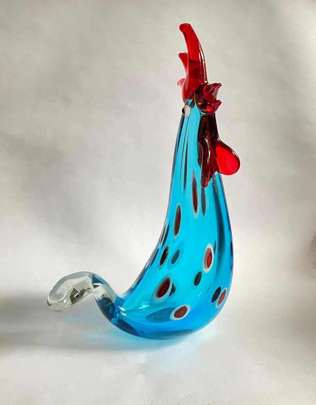 Wonderful Art Glass Rooster Millefiori Infused in Mediterranean Blue ...