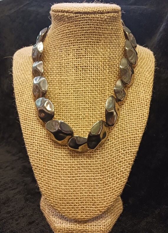 Metal Turtle Shell Statement Necklace - Brutalist Mod… - Gem