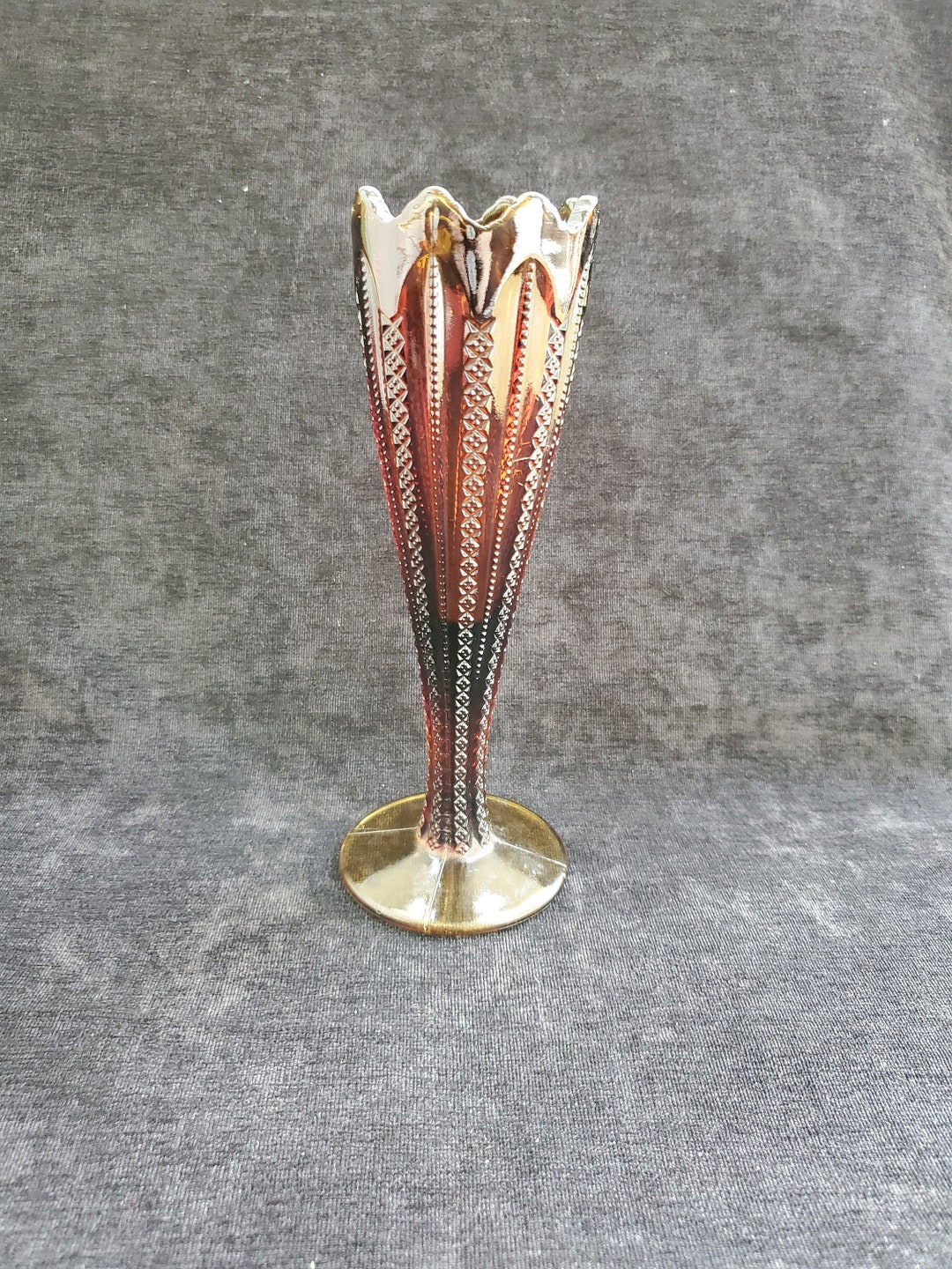 Amber Colored Pressed Glass Bud Vase in Zipper Pattern - Etsy