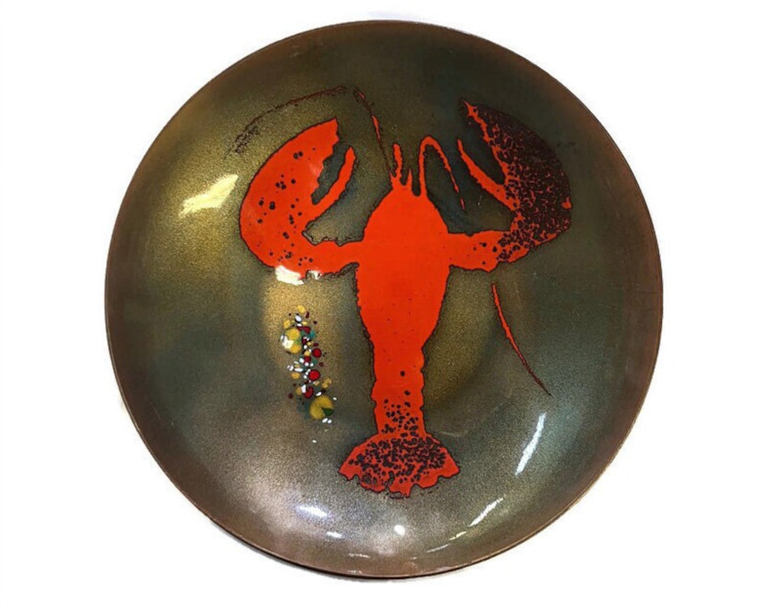 Enamel Copper Abstract Lobster Dish Plate - Handcrafted Bovano of ...