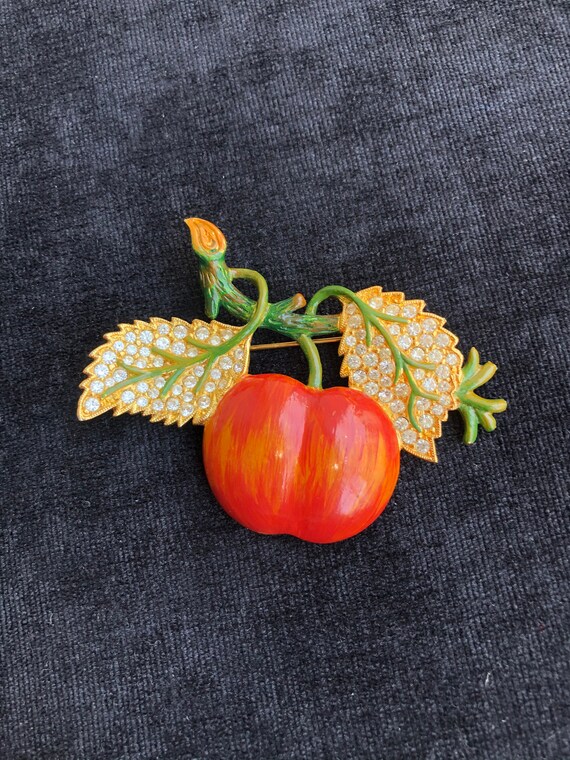 Rare Weiss Enamel and Rhinestone Apple Brooch/Pin - V… - Gem