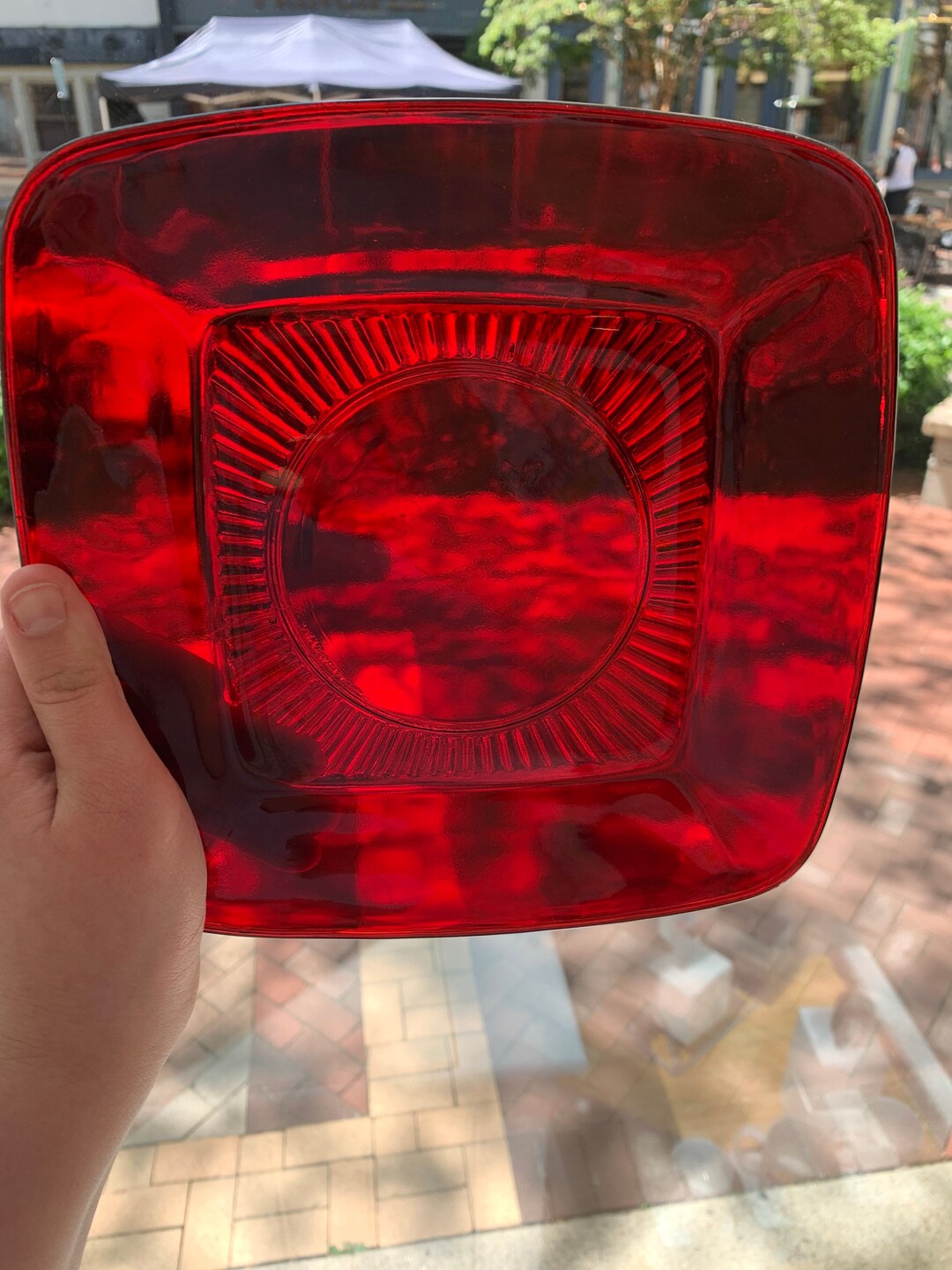 Ruby Glass Depression Glass Square Patterned Plate 8.25 Inch Sold ...
