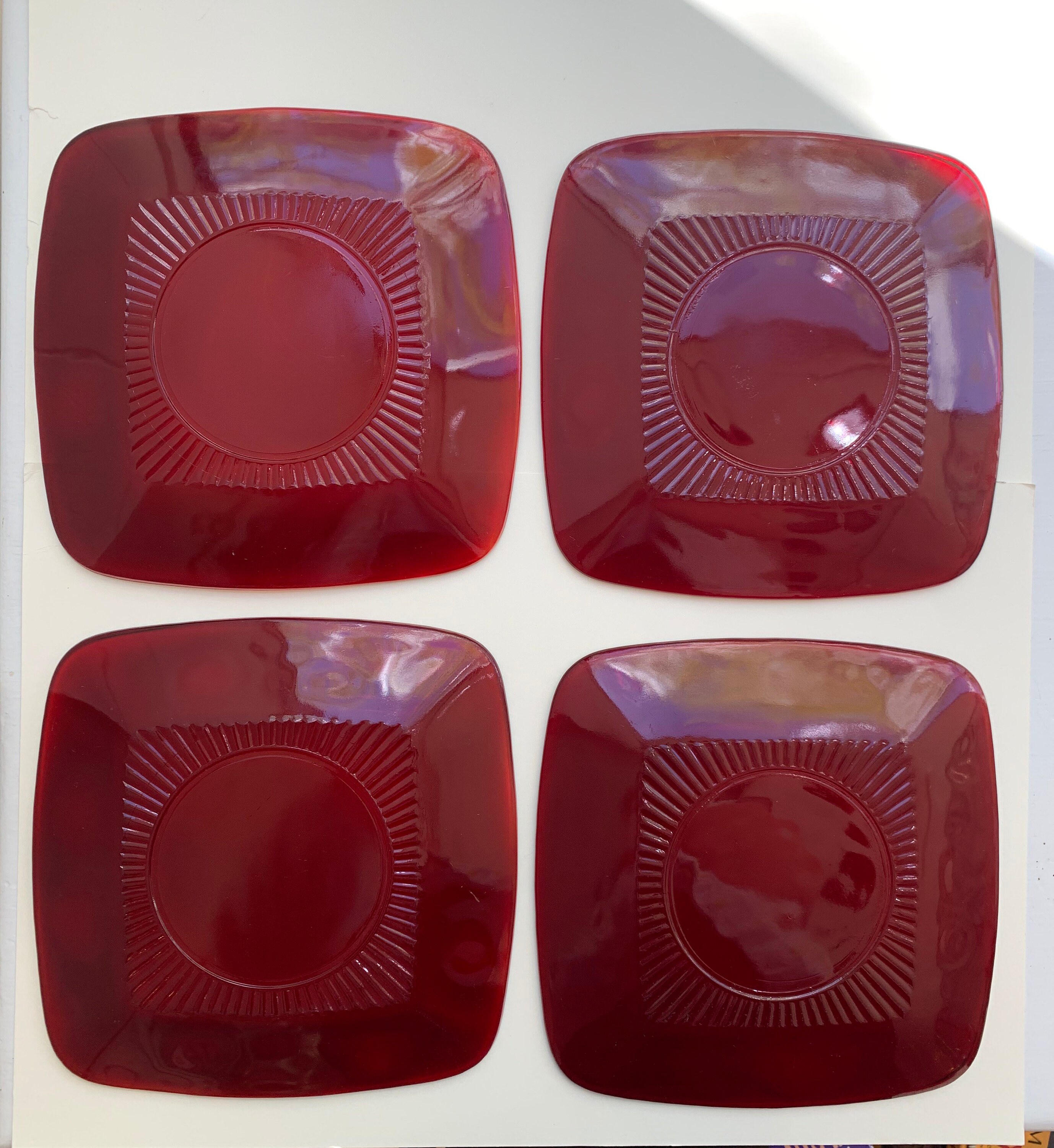 Ruby Glass Depression Glass Square Patterned Plate 8.25 - Etsy