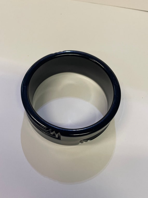 Wide Black Plastic Mid Century Modern Bangle Bracelet - Gem