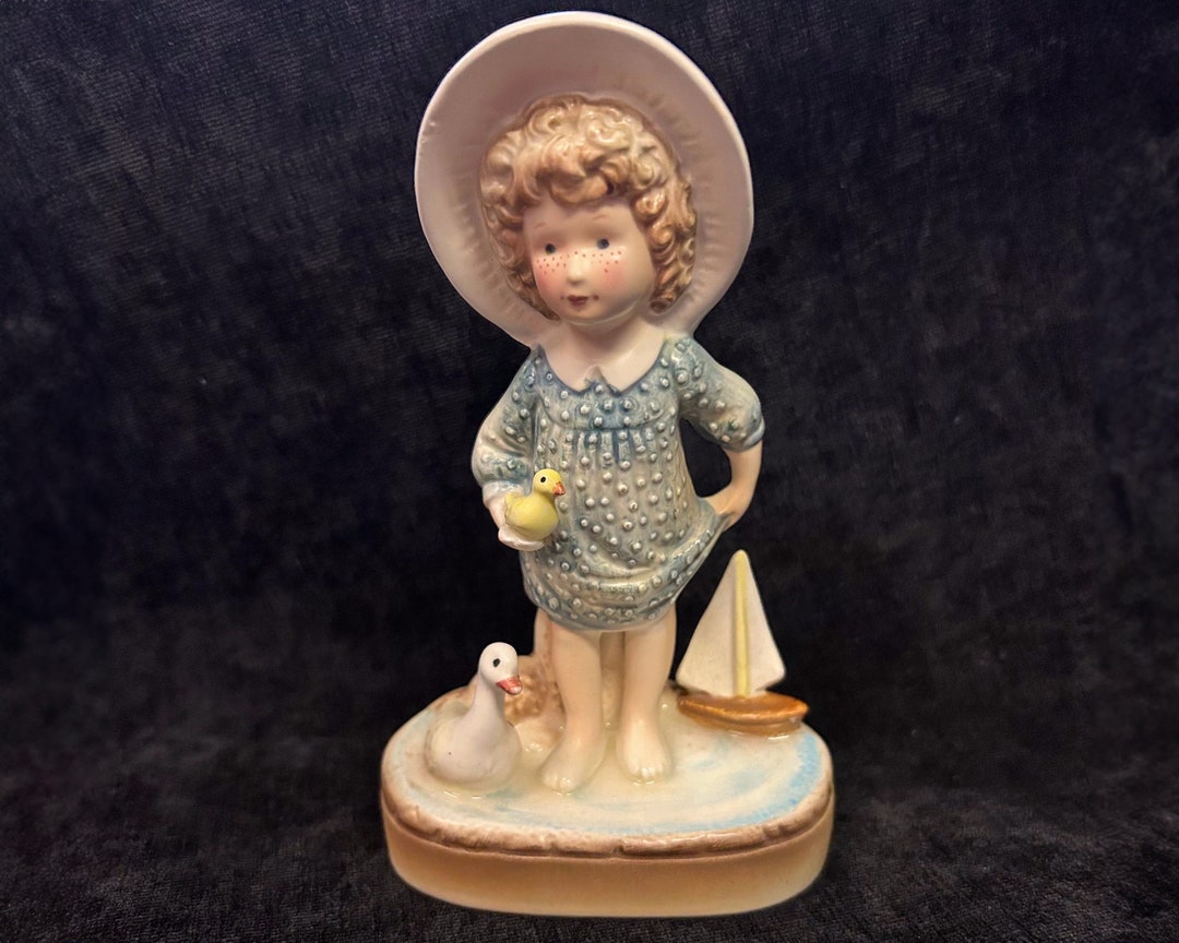 Holly Hobby Girl in Pond With Duck Figurine Impish Freckle-faced Girl ...