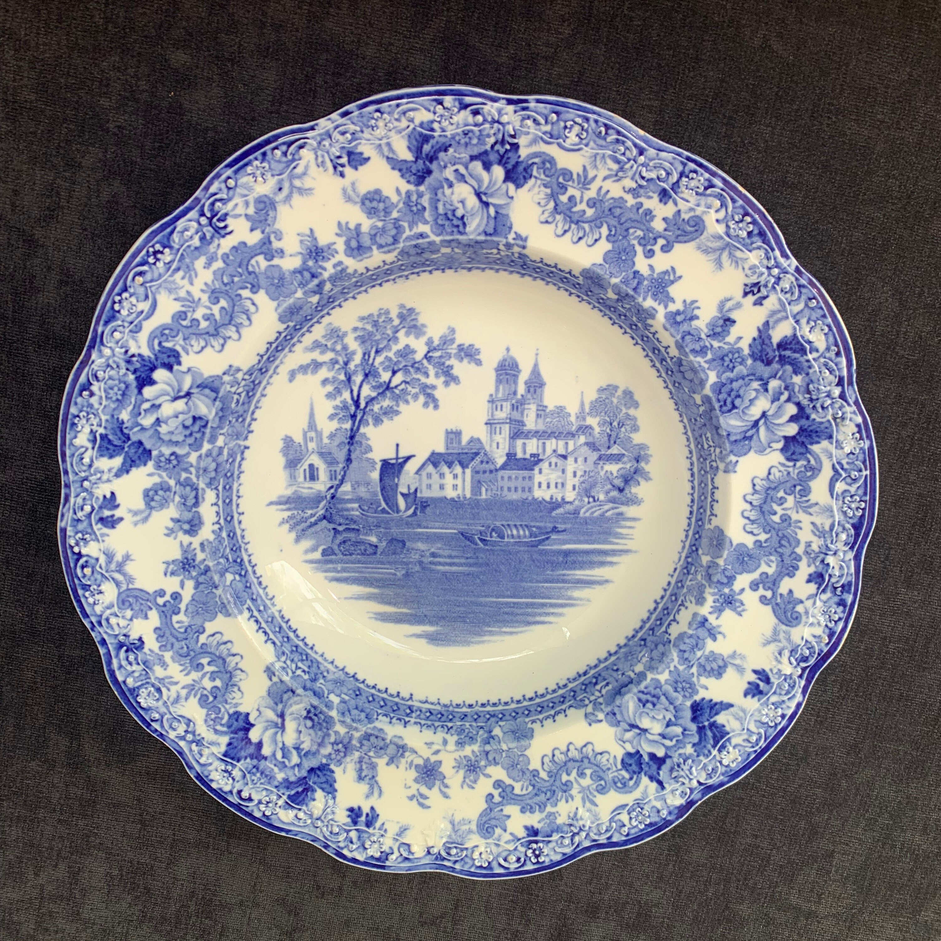Colonial Pottery F. Winkle Togo, Blue Pictoral Transferware Soup Bowl ...