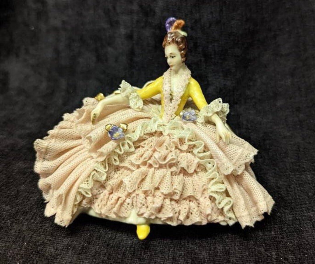 Dresden Procelain Lace Figurine Sitting on Sofa - Etsy