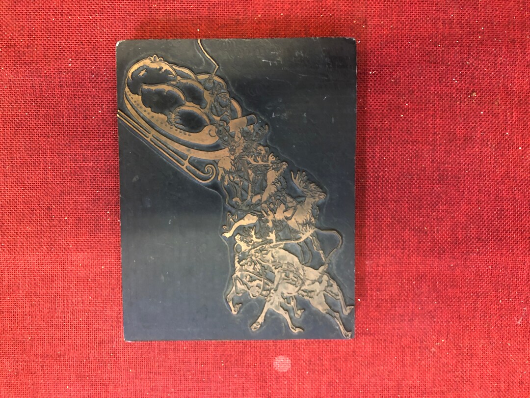 Santa and Sleigh Copper Printing Tile Engraved Copper One-of-a-kind - Etsy