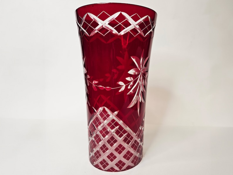 Ruby Red Crystal Engraved Hurricane - Ruby Crystal Candle Chimney ...