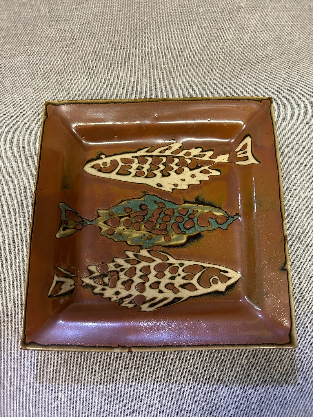 Mid-century Studio Art Pottery 3 Fish Design Plate Attributed to Shoji ...
