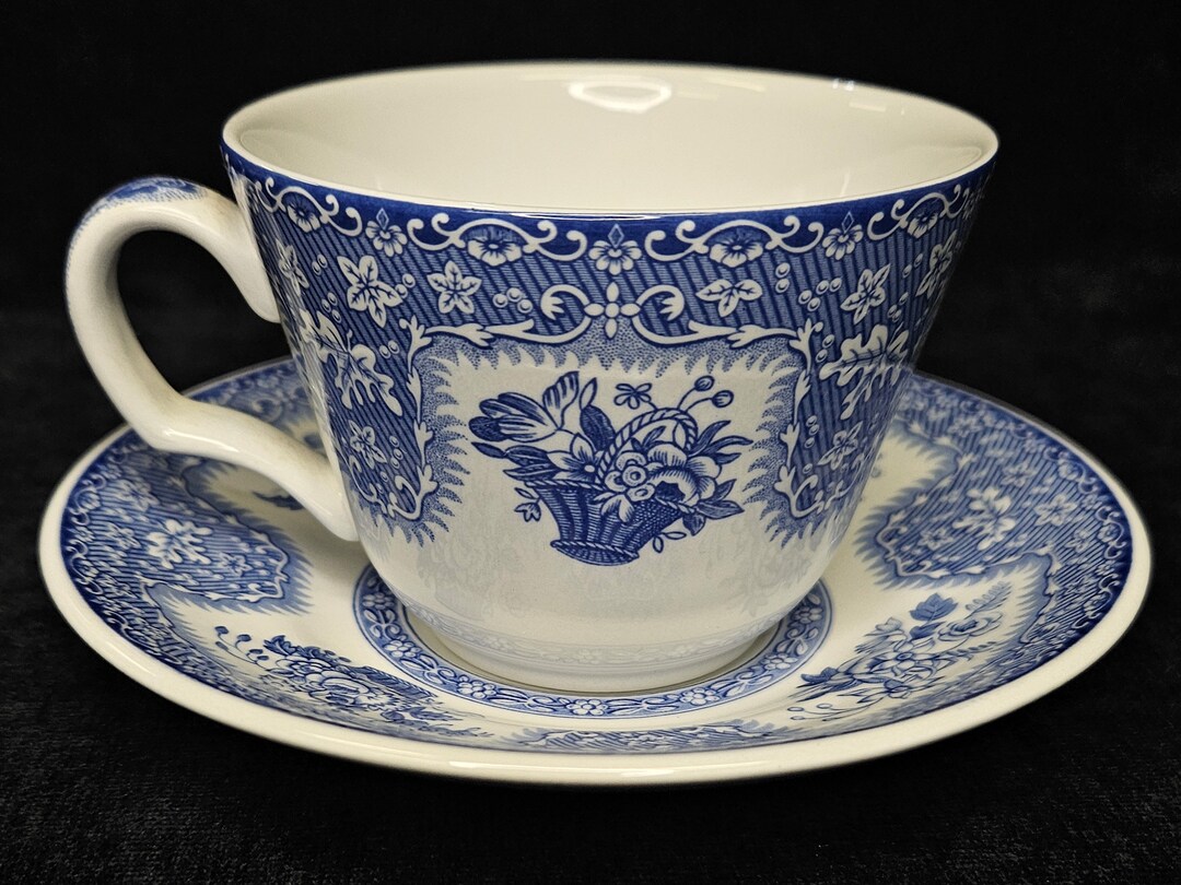 Vintage Spode Cup and Saucer – Festival Blue Turkey Floral, Made in ...