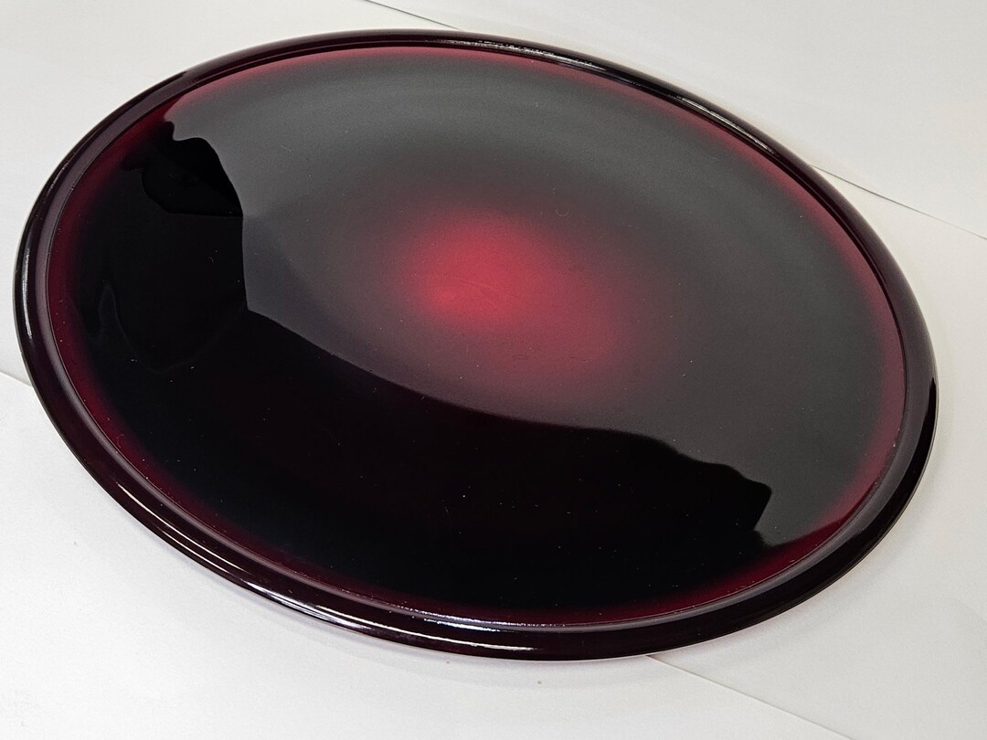 Blood Red Glass Footed Serving Platter- French Arcoroc Company Mark ...