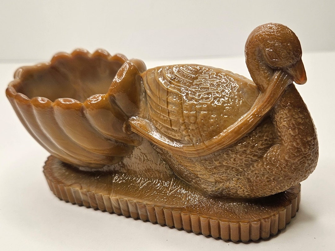 Carmel Slag Glass Swan Pulling a Shell Victorian Slag Glass Salt Carmel ...