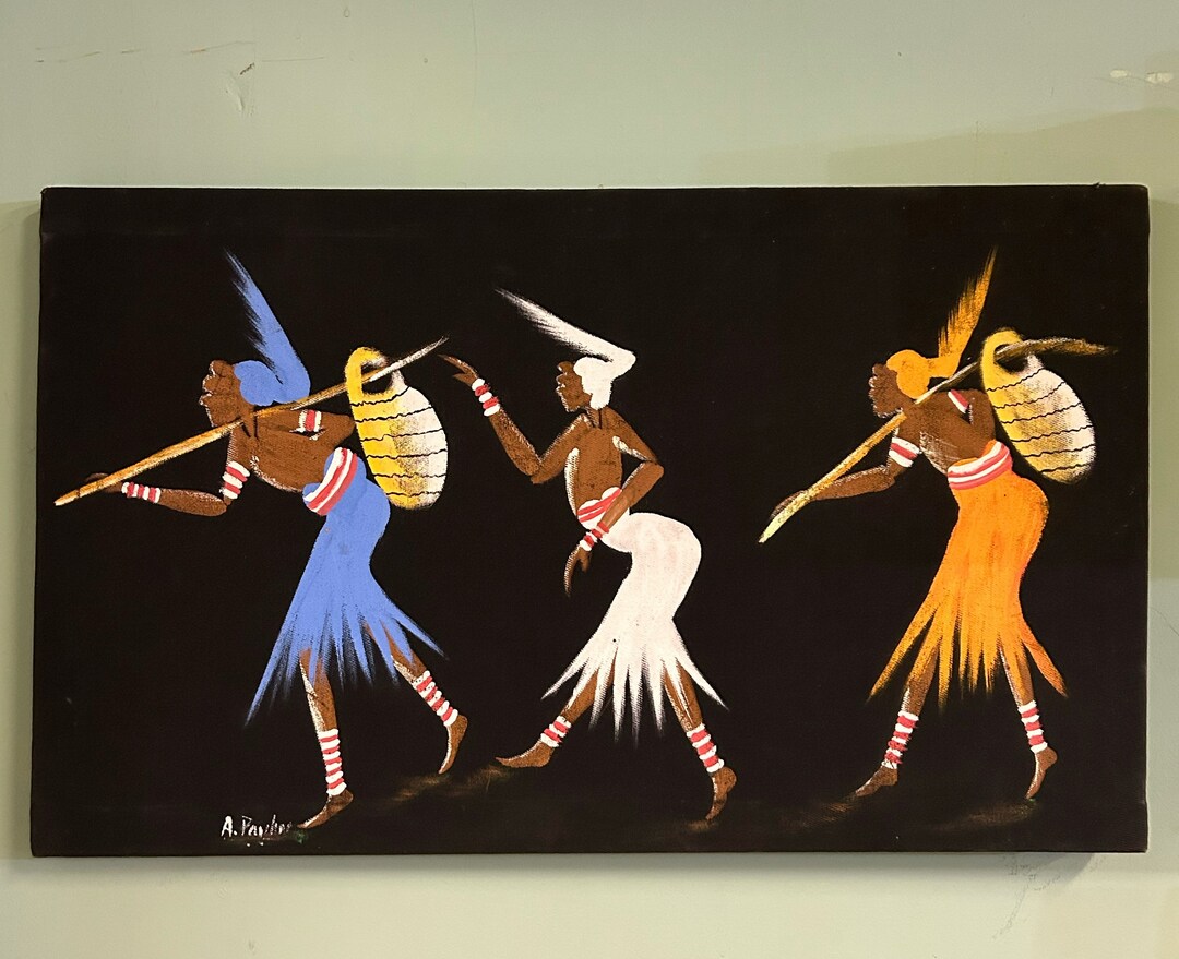 Gathering - African Women- Folk Art- Original Painting on Soft Canvas ...