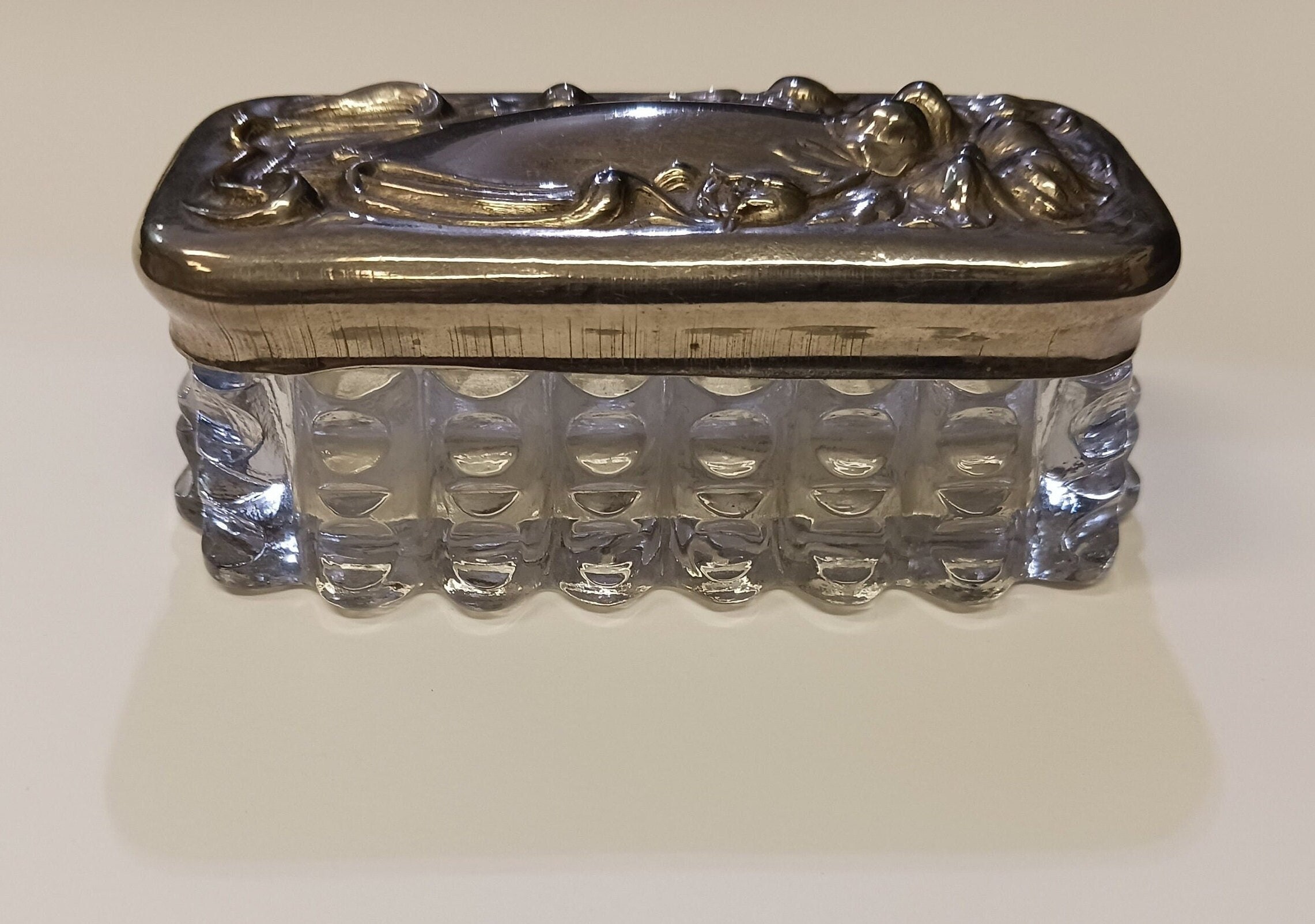 Vintage 1904 Fostoria Buttress Trinket Box Art Nouveau Crystal Cut ...