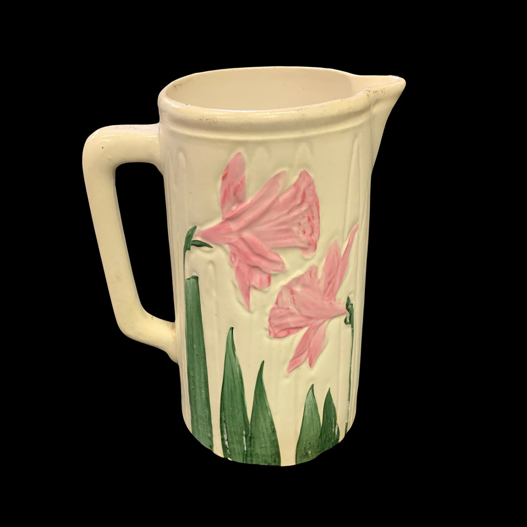 Avon Faience Pink Daffodil Pitcher - Ceramic Pitcher With Pink ...