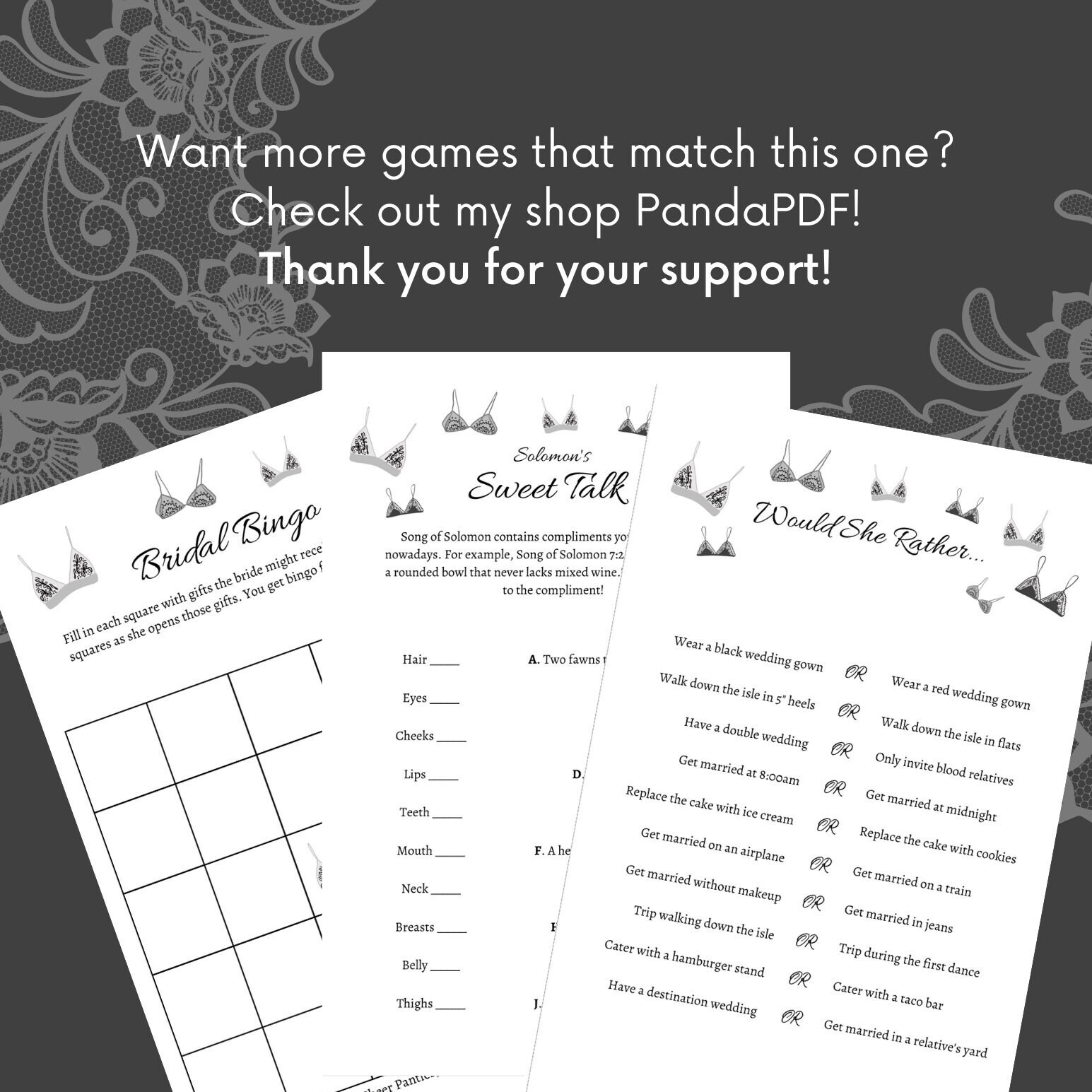 Would She Rather Lingerie Shower Game Printable Pdf Download Bra Theme
