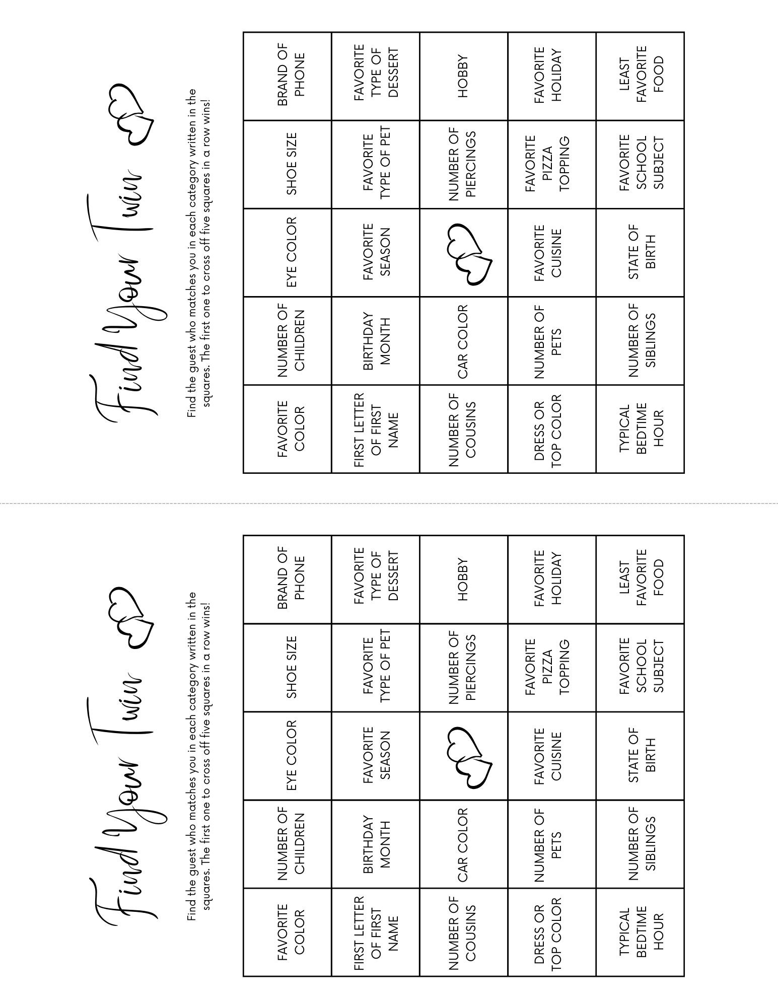 Find Your Twin Baby Shower Game | Printable PDF Download | Heart Theme ...