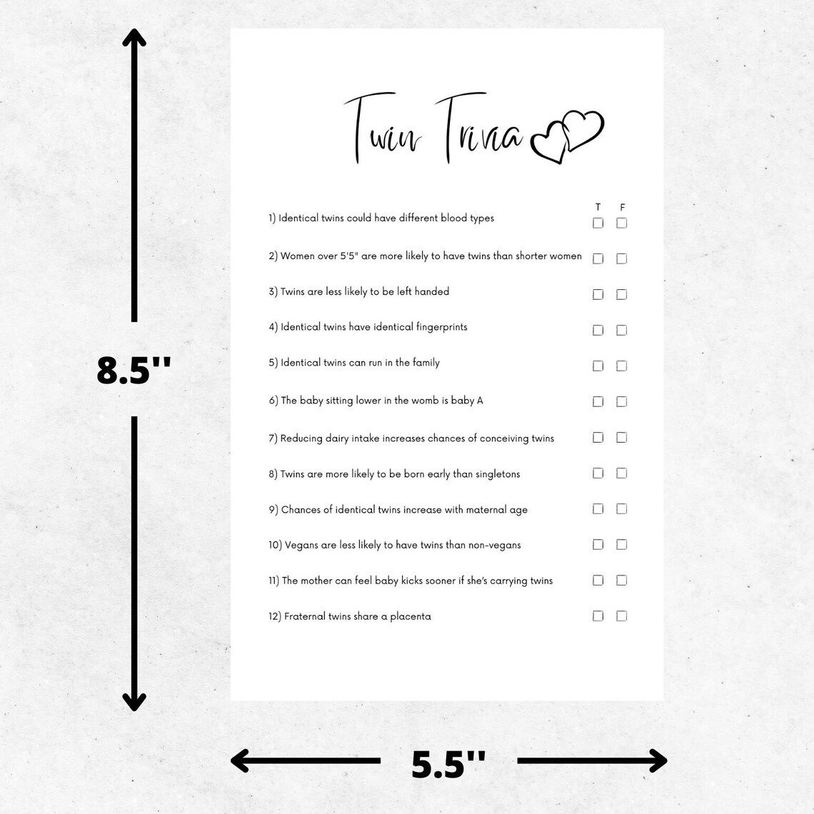 Twin Trivia | Twin Baby Shower Game | Printable PDF Download | Heart ...
