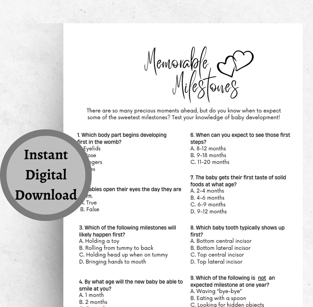 Memorable Milestones | Baby Shower Game | Printable PDF Download ...