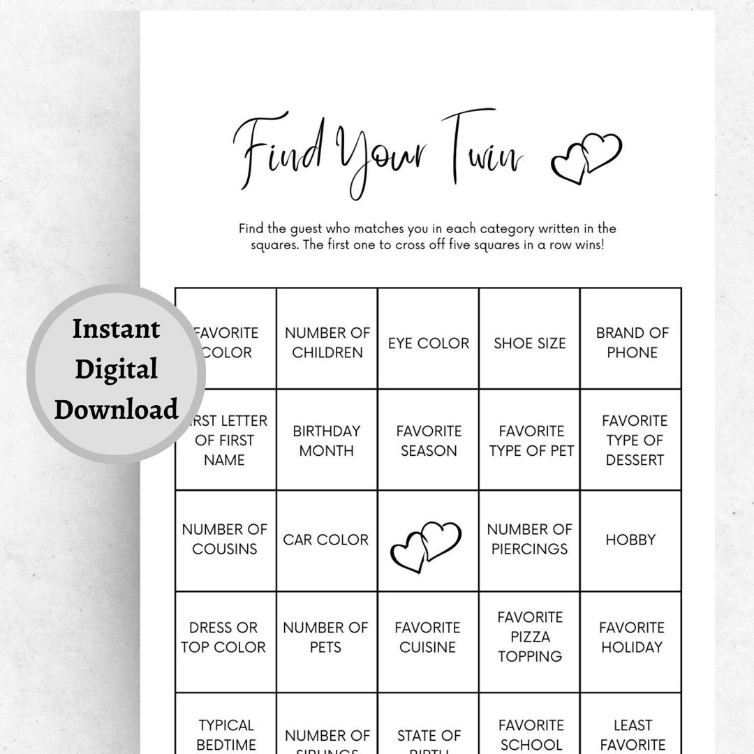 Find Your Twin Baby Shower Game | Printable PDF Download | Heart Theme ...