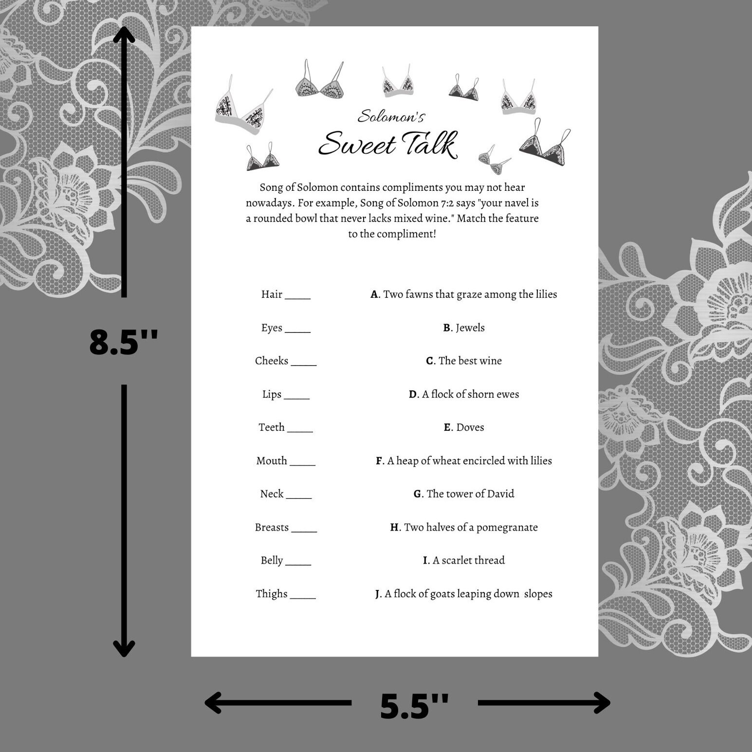 Lingerie Shower Game Solomons Sweet Talk Printable Pdf Download