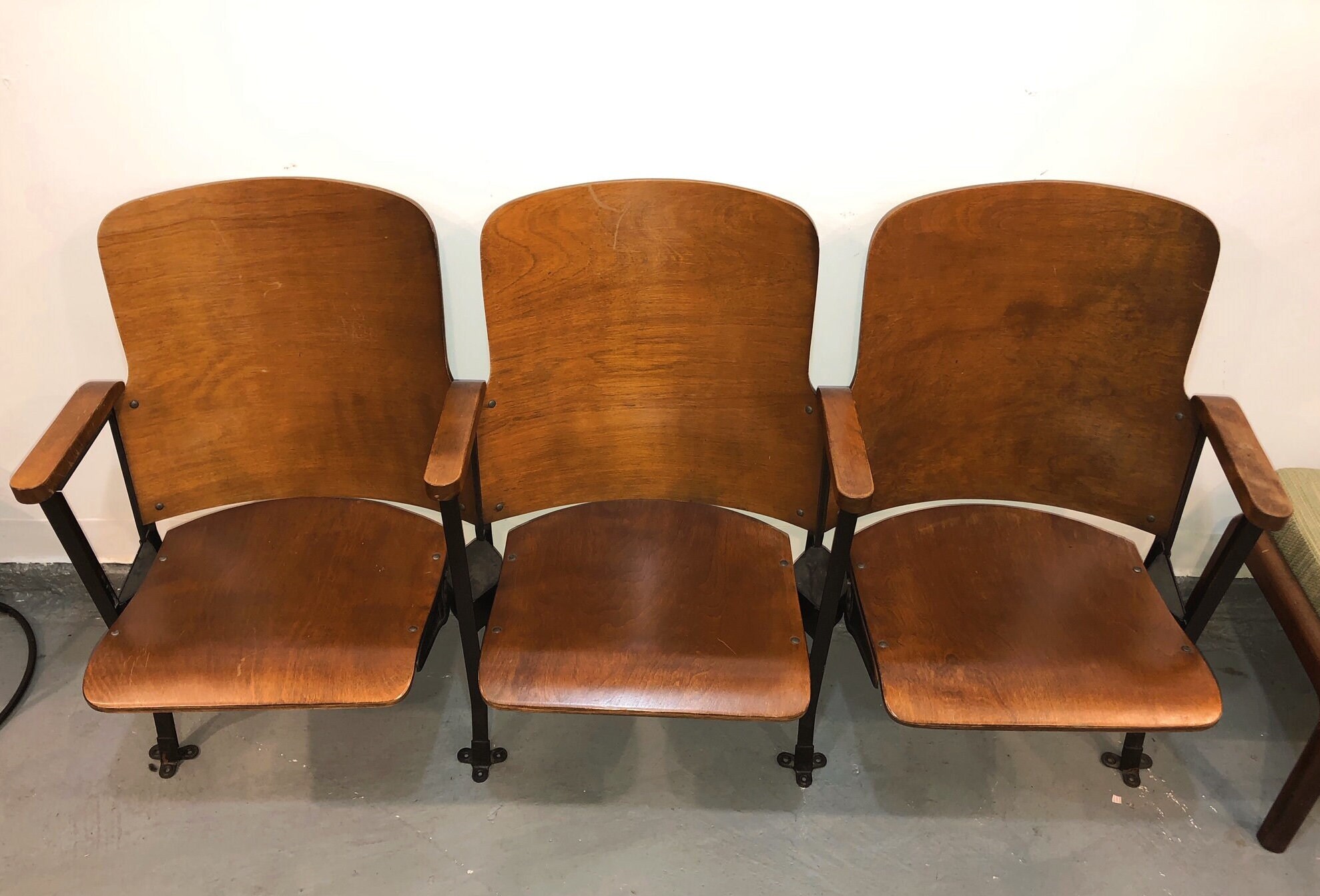Vintage Wood Folding Theatre Seats. Set of 3 Wood Stadium Seats. Entryway Bench. Beautiful Condition. Etsy