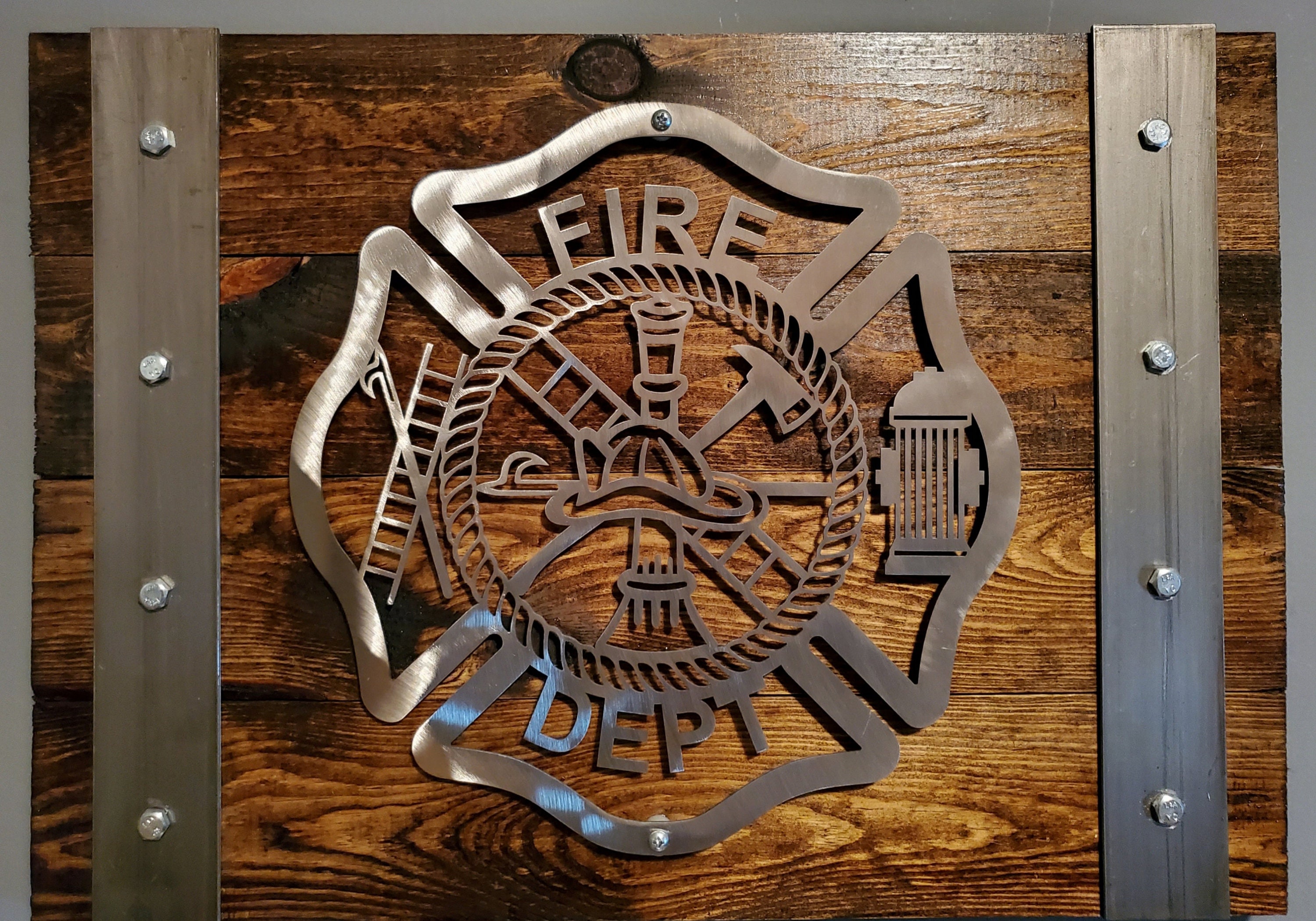 Firefighter Wood and Metal Wall Decor | Etsy