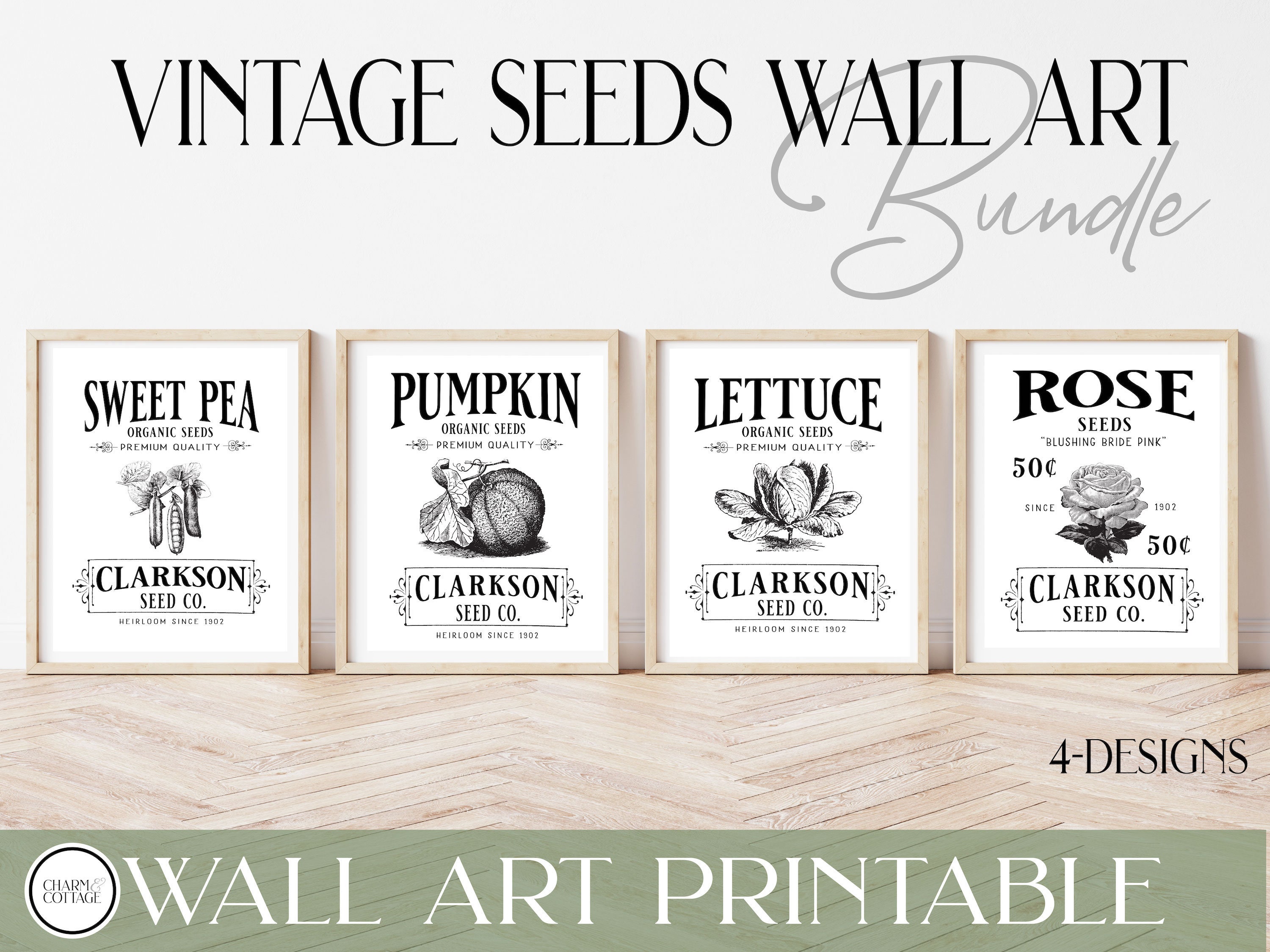 Vintage Seeds Wall Art Bundle, Instant Download, Four Vintage Designs ...