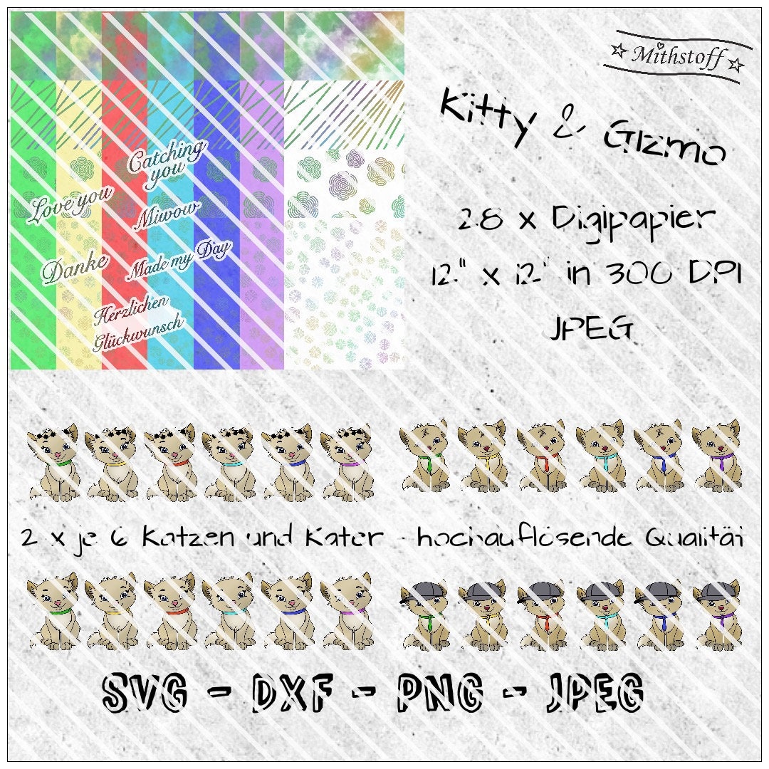 Plotter File Bundle Cats Kitty Gizmo Digistamp Digipapier PNG DXF SVG ...