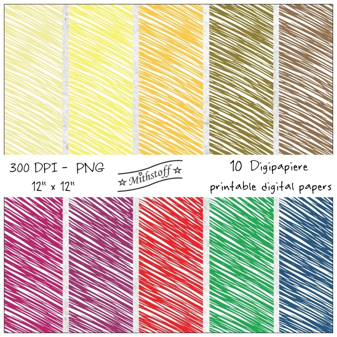 10 X Digital Paper Digipapier Doodle Stripes Spring - Etsy