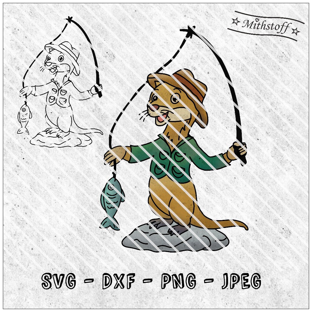Plotter File Fishing Otter SVG DXF PNG File Mithstoff - Etsy