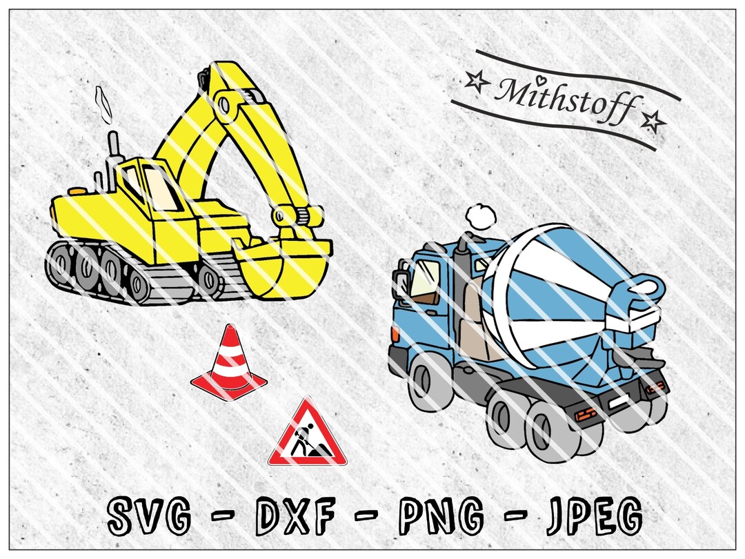 Plotterdatei - Baustelle - Bagger - Betonmischer - SVG - DXF - Datei - Bau - Poller - Etsy.de